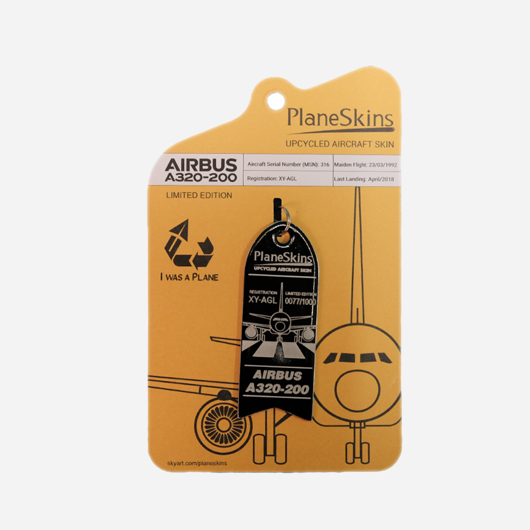 A320 Genuine Aircraft Skin Key Tag - Black - PS-A320-KT-0001-BL | SkyArt